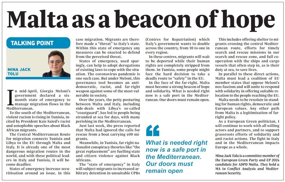 Malta, must become the anti-racist port of safety in the central ...